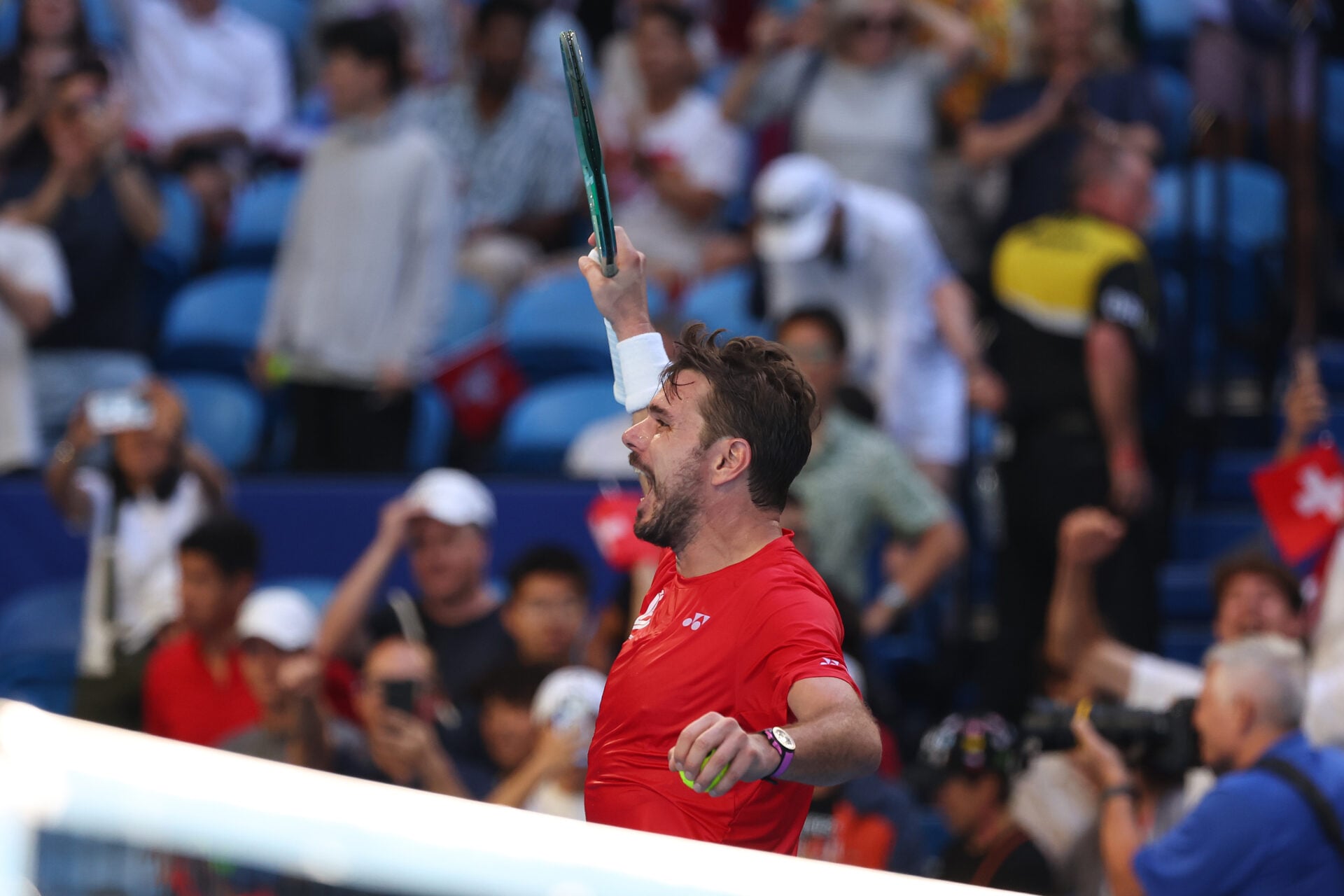 40-year-old Stan Wawrinka reacts after winning first match of his ...